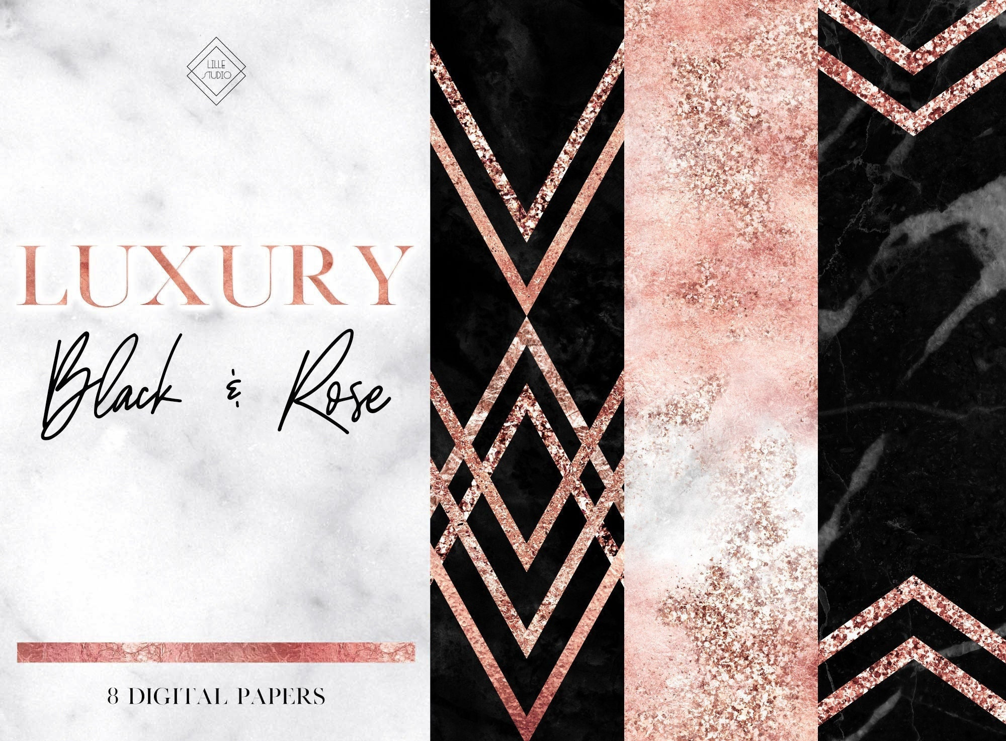 Black Rose Gold Marble Digital Paper Geometric Abstract - Etsy