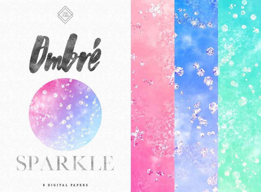 Rainbow Gradient Digital Paper - Glitter Galaxy Pink Blue Cloud ...