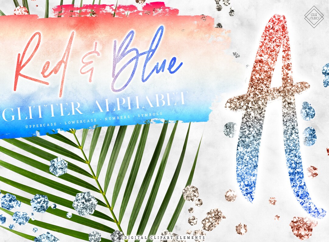 Red Blue Glitter Digital Alphabet Clipart - 4th July Letter Clip Art ...