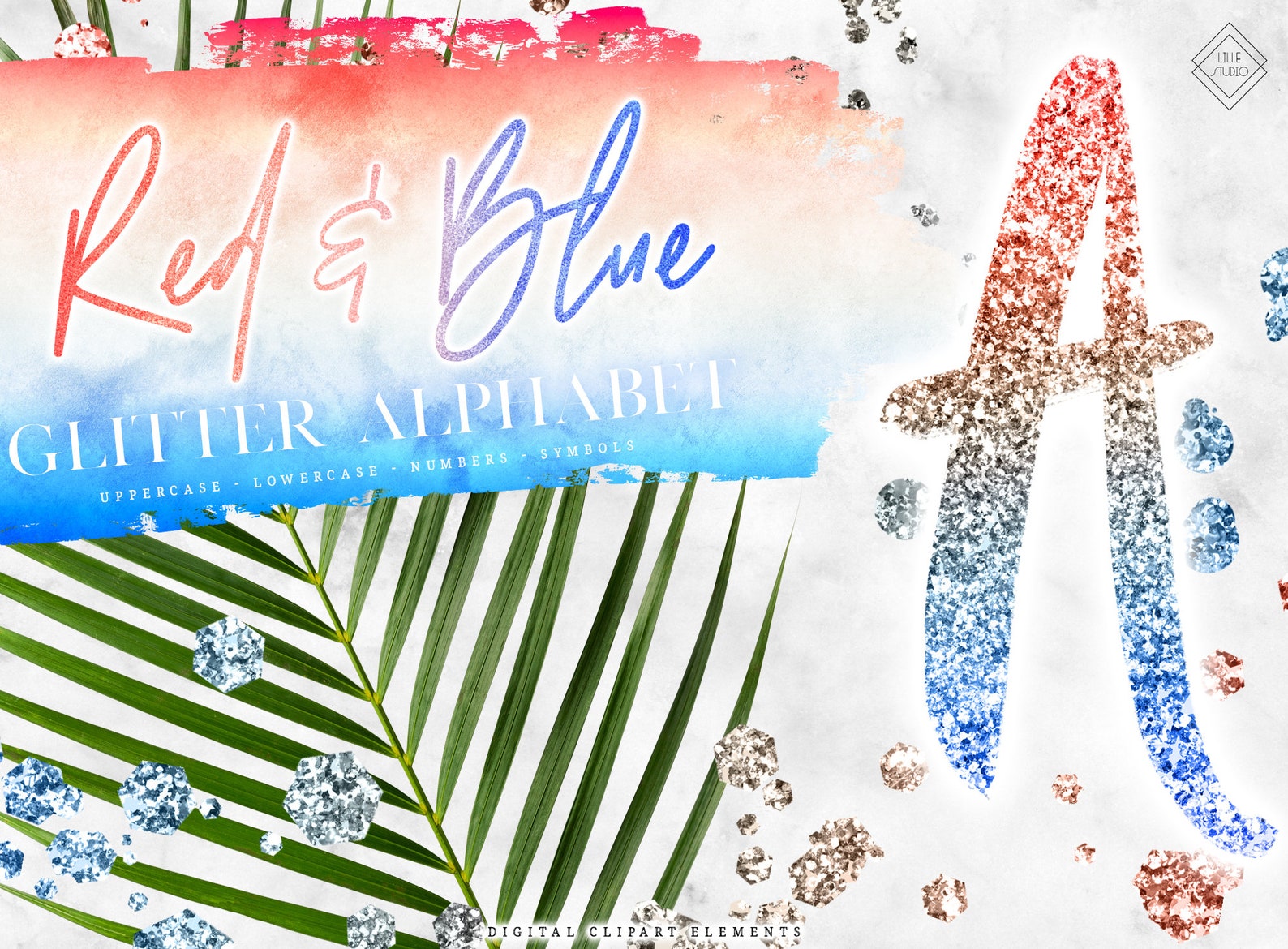 Red Blue Glitter Digital Alphabet Clipart 4th July Letter - Etsy