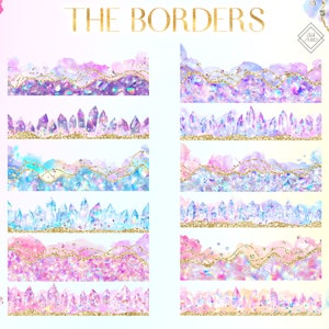 Quartz Crystal Clipart Borders: Rainbow Boho Diamond Gemstone Digital ...