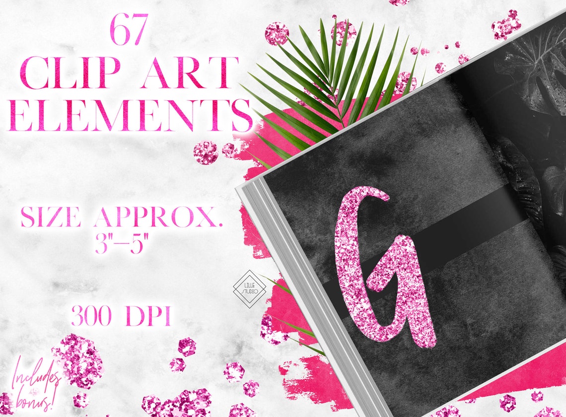 Hot Pink Glitter Digital Alphabet Clipart Letter Clip Art | Etsy