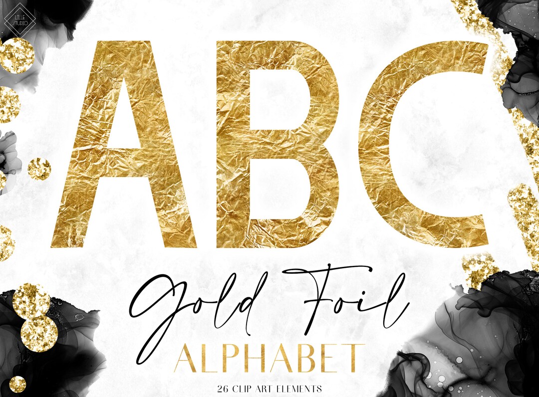 Gold Foil Alphabet Clipart: Metallic Monogram Letters (PNG Digital ...