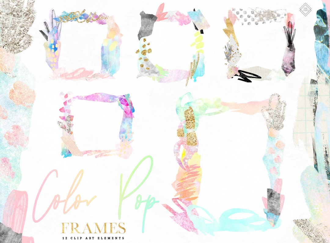 Watercolor Border Clipart: Colorful Rainbow Glitter Frames, Abstract ...