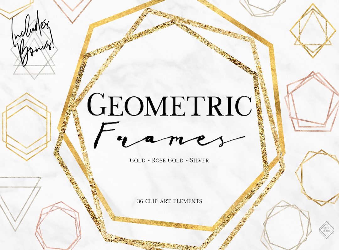 Geometric Frame Clipart - Rose Gold Silver Frames Clip Art - Abstract ...