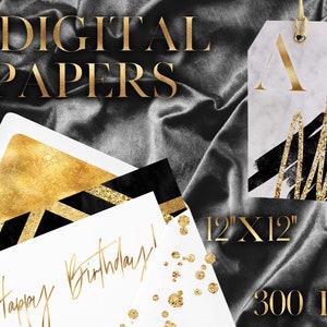 Black Gold Marble Digital Paper - Geometric Black White Marble ...