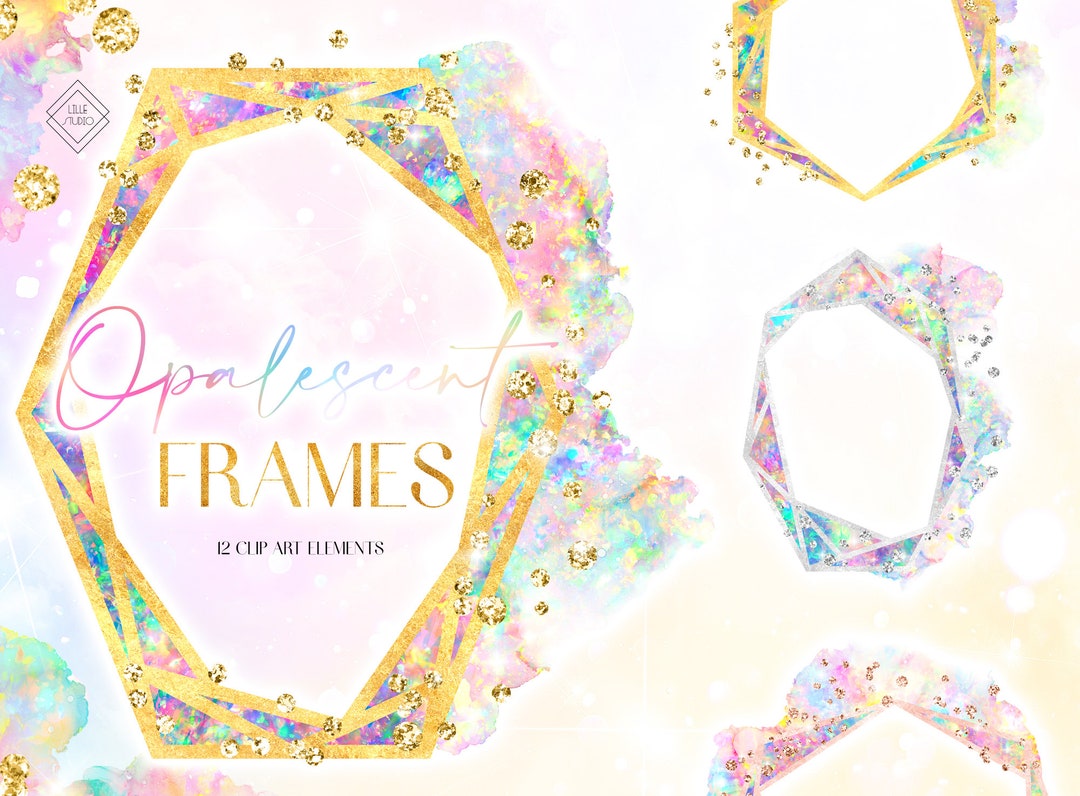 Opal Frame Clipart - Colorful Rainbow Neon Border Graphics - Geometric ...