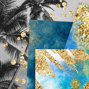 Blue Gold Watercolor Digital Paper - Navy Turquoise Ocean Sea Papers ...