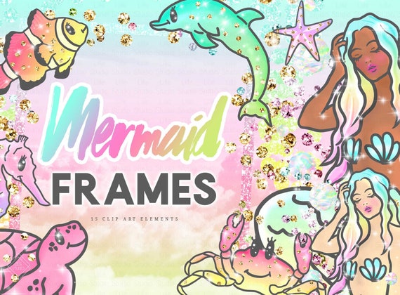 Mermaid Clipart Border Beach Frames Clip Art Ocean Sea - Etsy