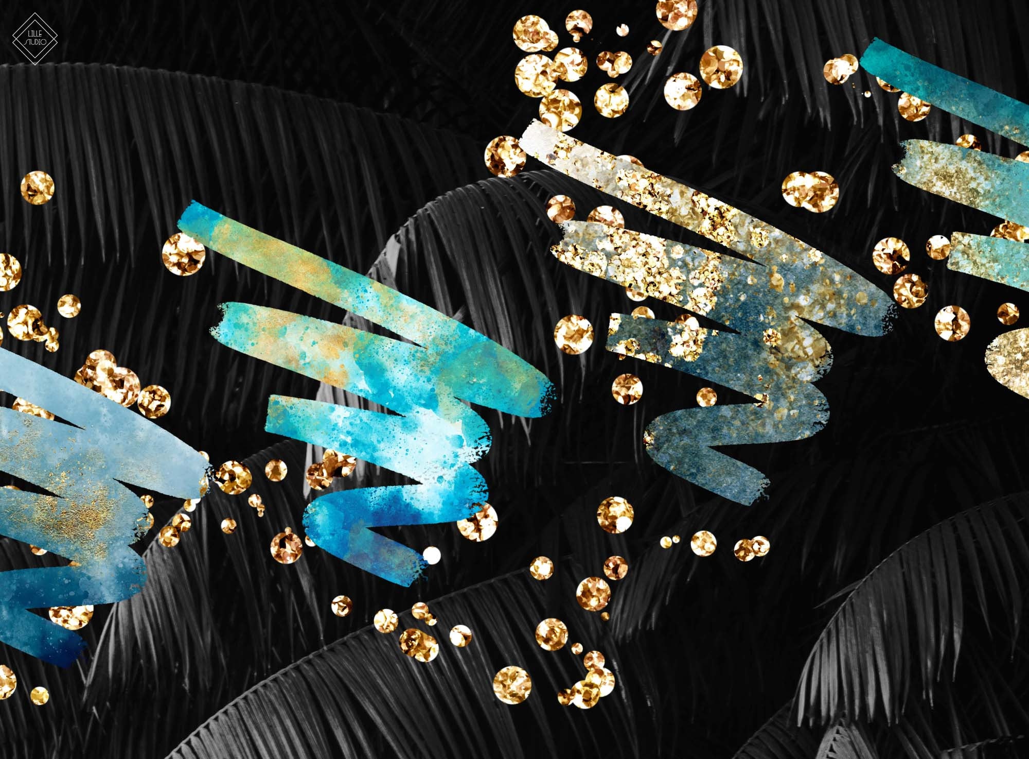 Blue Gold Watercolor Digital Paper Navy Turquoise Ocean Sea - Etsy