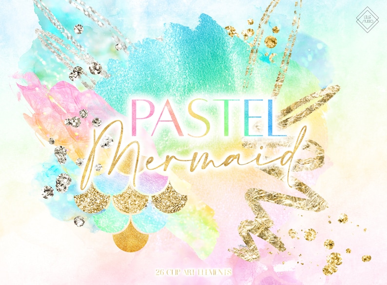 Pastel Mermaid Abstract Watercolor Clipart Rainbow Ocean - Etsy