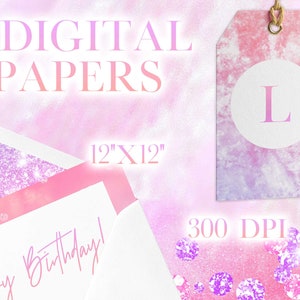 Lavender Baby Pink Digital Paper - Pastel Purple Glitter Papers ...