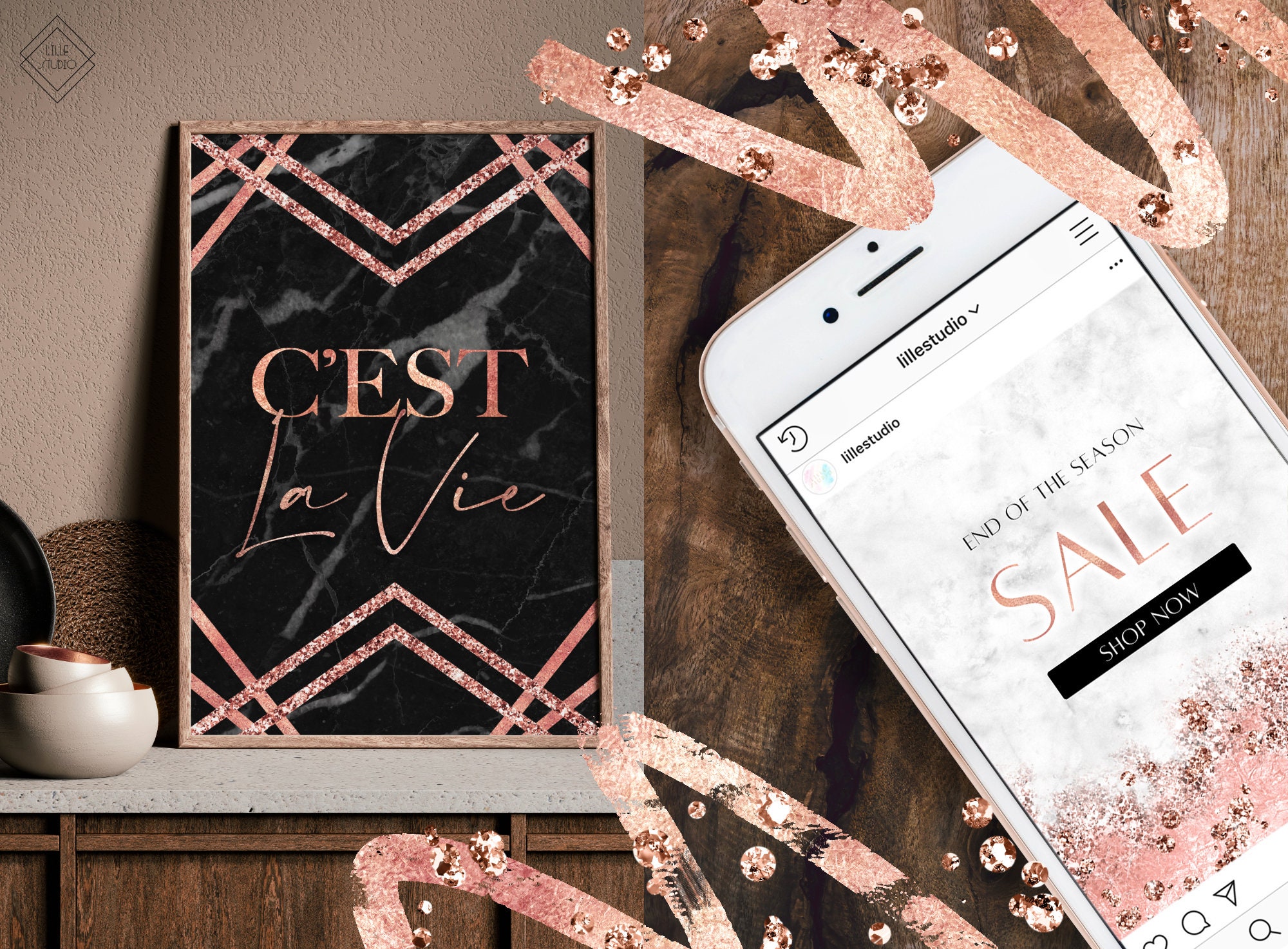 Black Rose Gold Marble Digital Paper Geometric Abstract - Etsy