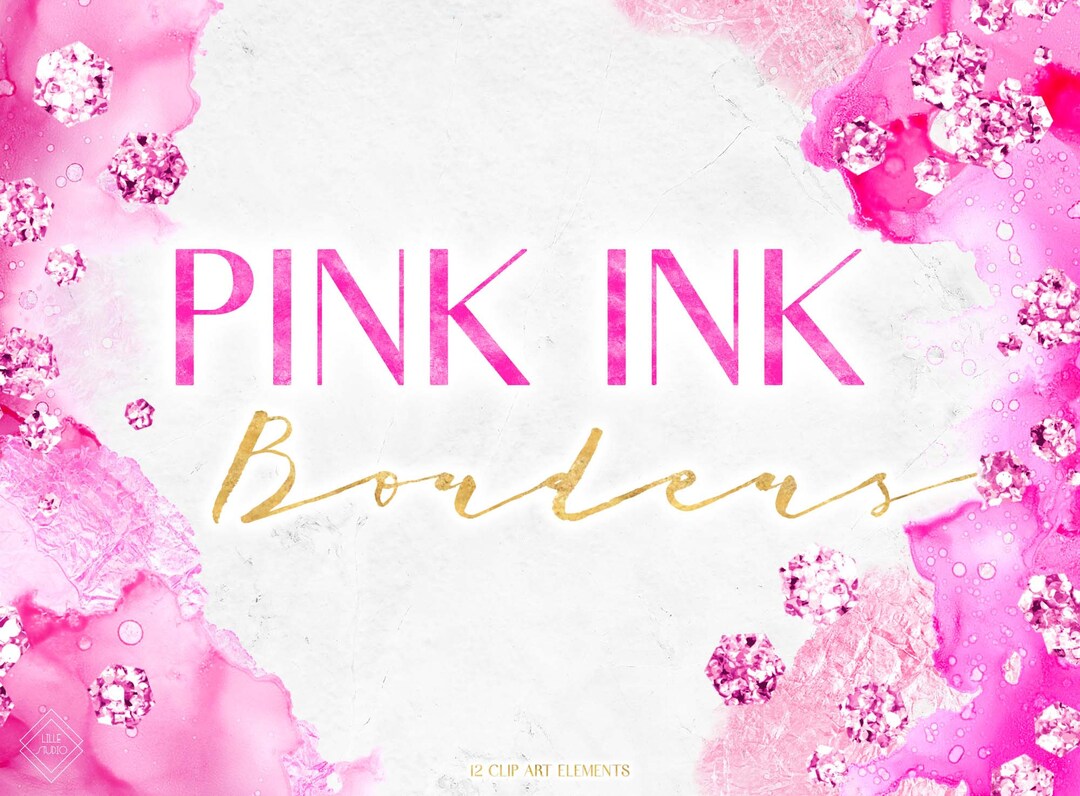 Pink Alcohol Ink Clipart Borders: Watercolor & Glitter Frames (PNG ...