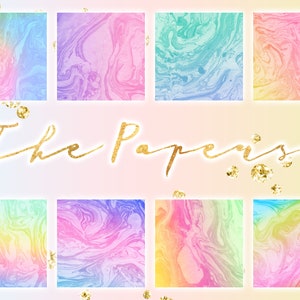 Gradient Rainbow Marble Digital Paper - Colorful Ombre Paint Papers ...