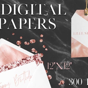 Glam Rose Gold Digital Paper - Blush Pink Glitter Background - Modern ...