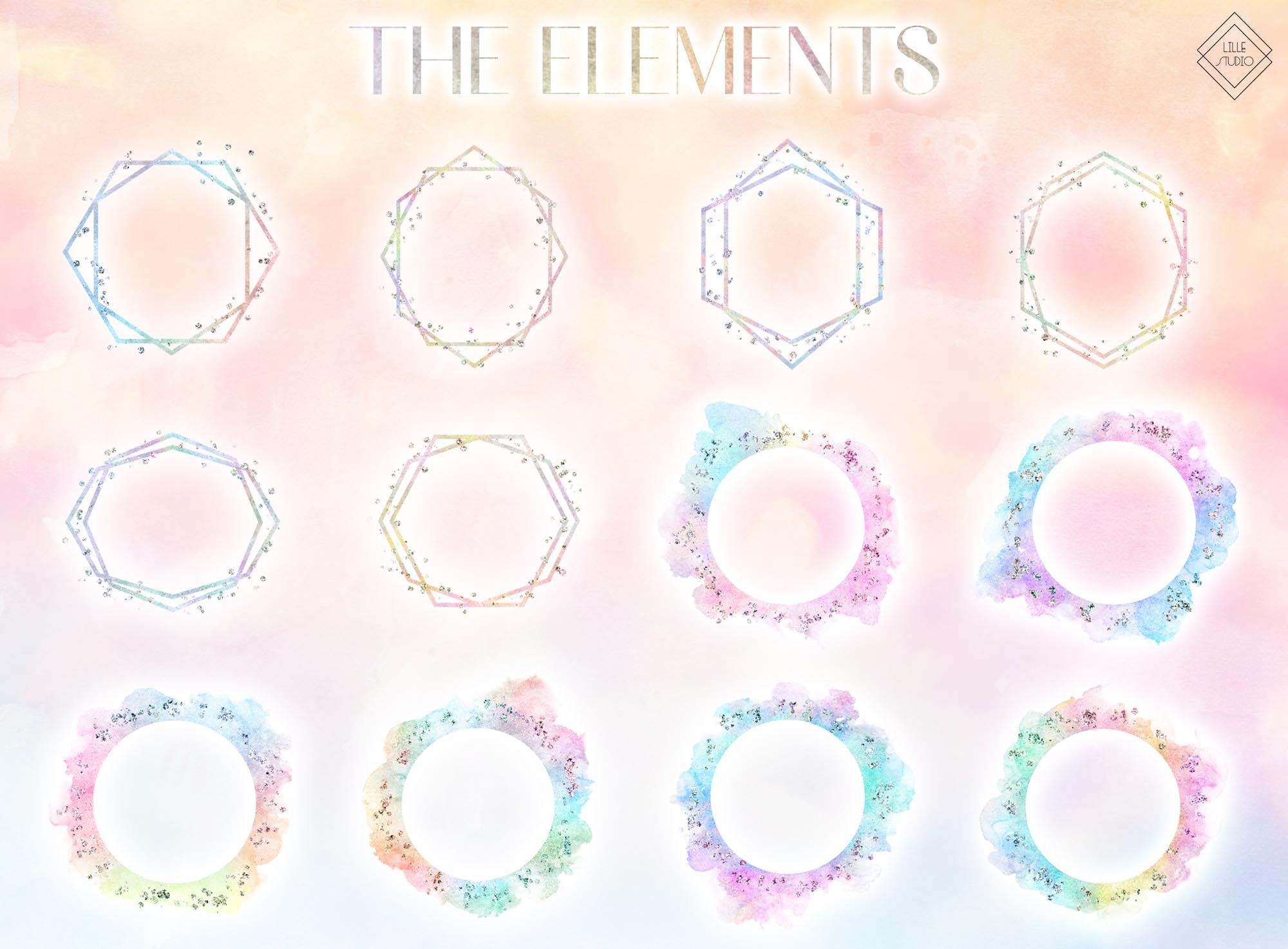 Pastel Rainbow Digital Frame Clipart Geometric Abstract - Etsy