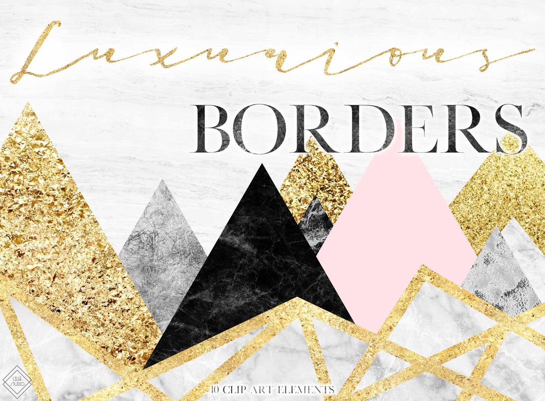 Glam Geometric Gold Frame Clipart - Black Marble Borders Clip Art ...