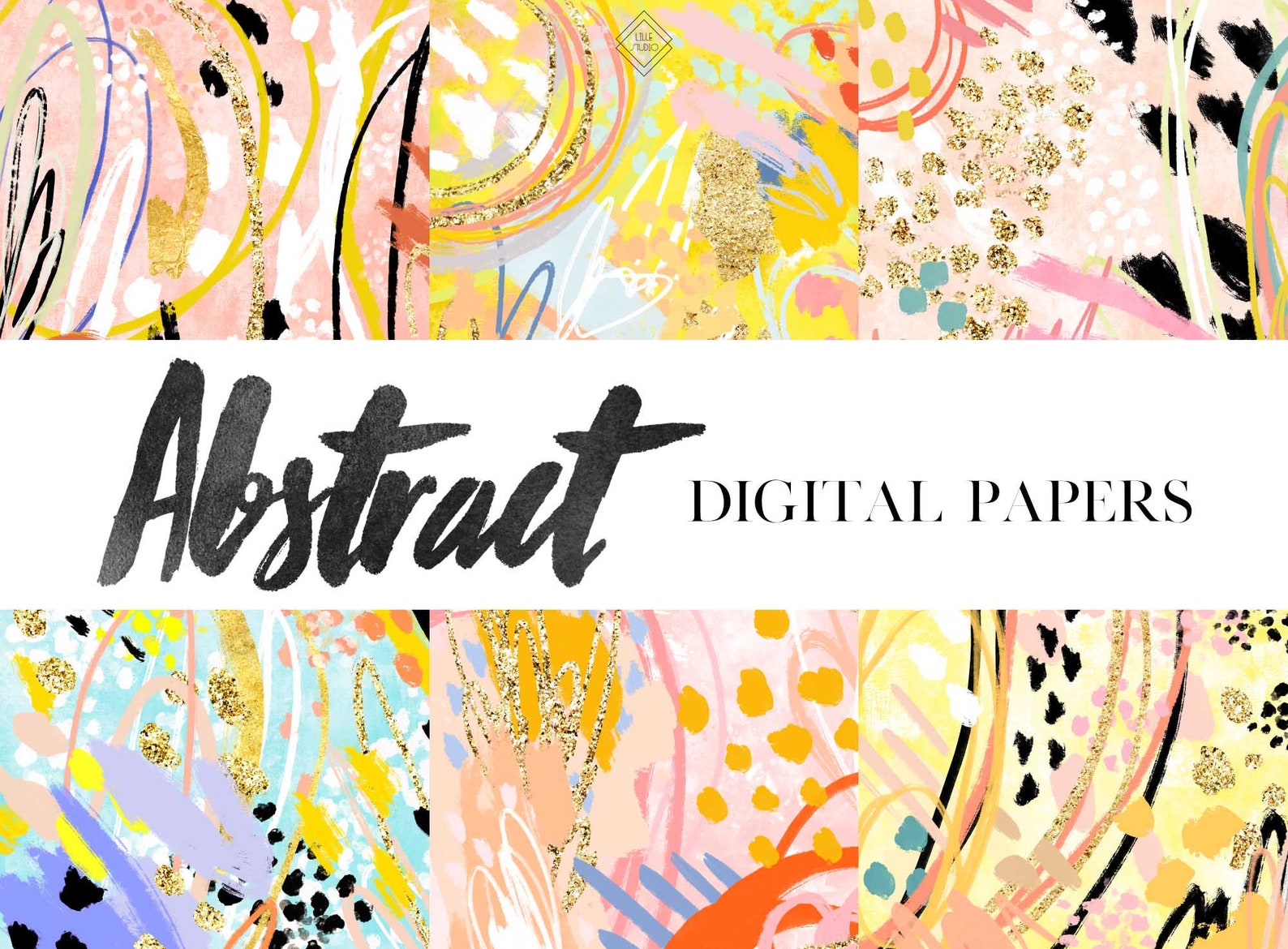 Abstract Digital Paper Modern Colorful Brush Stroke Digital - Etsy