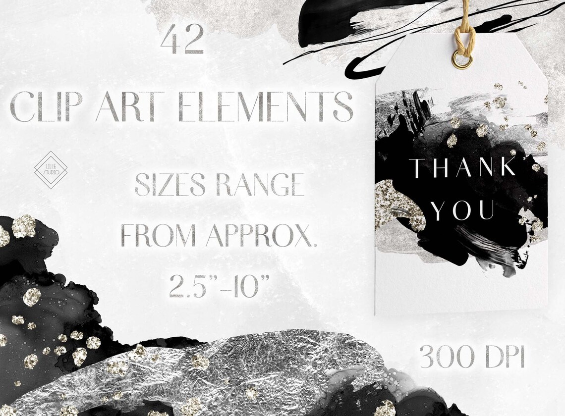 Abstract Black Silver Clipart Glam Watercolor Brush Stroke - Etsy