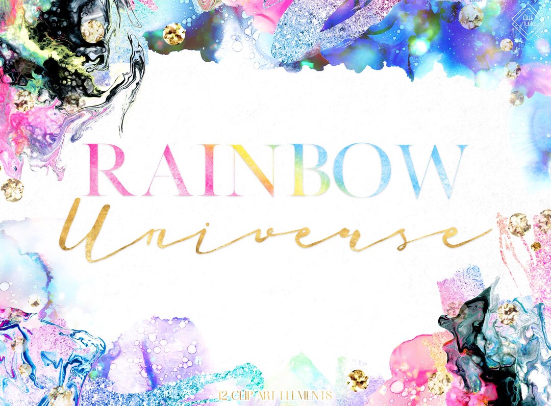 Rainbow Abstract Clipart Graphics - Alcohol Ink Acrylic Pour Digital ...