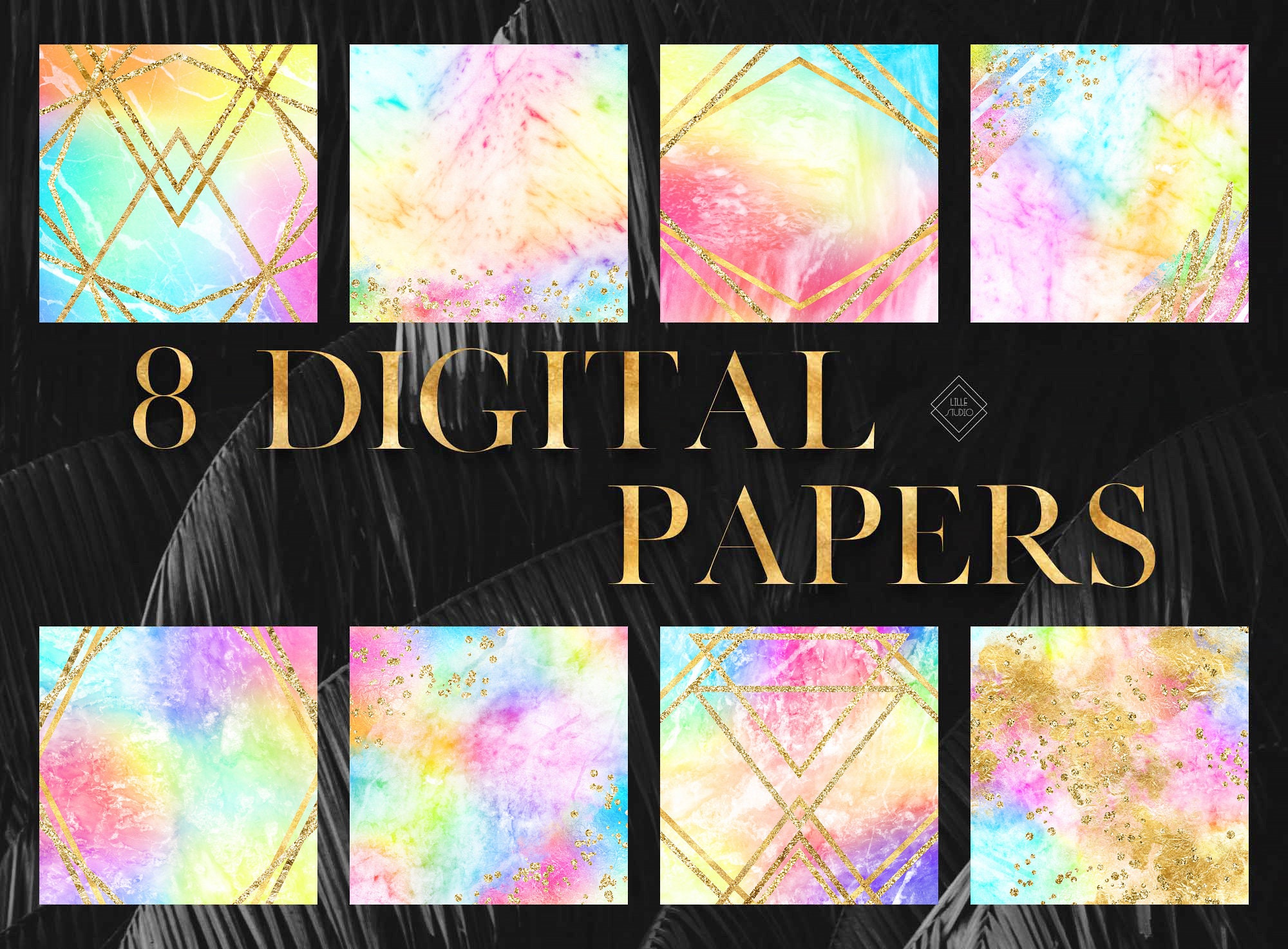 Neon Colorful Marble Digital Paper Rainbow Gold Glam - Etsy