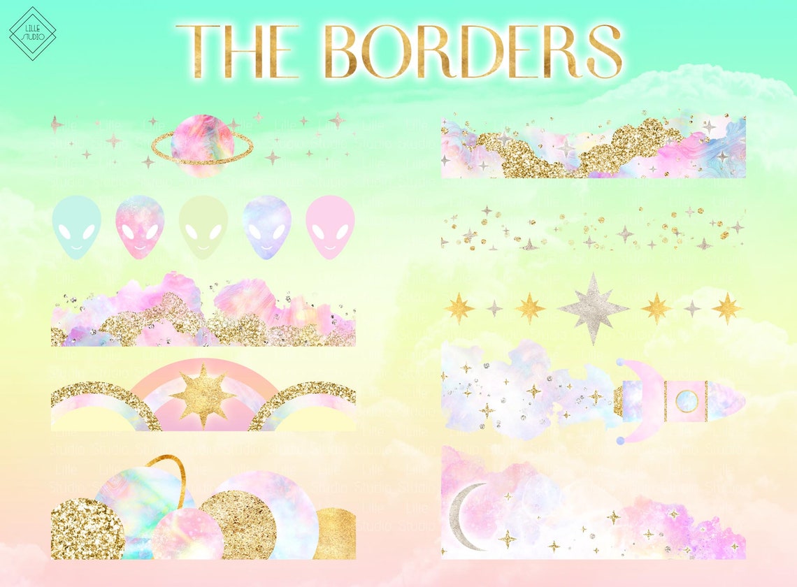 Rainbow Galaxy Space Border Clipart Celestial Planet Clip - Etsy