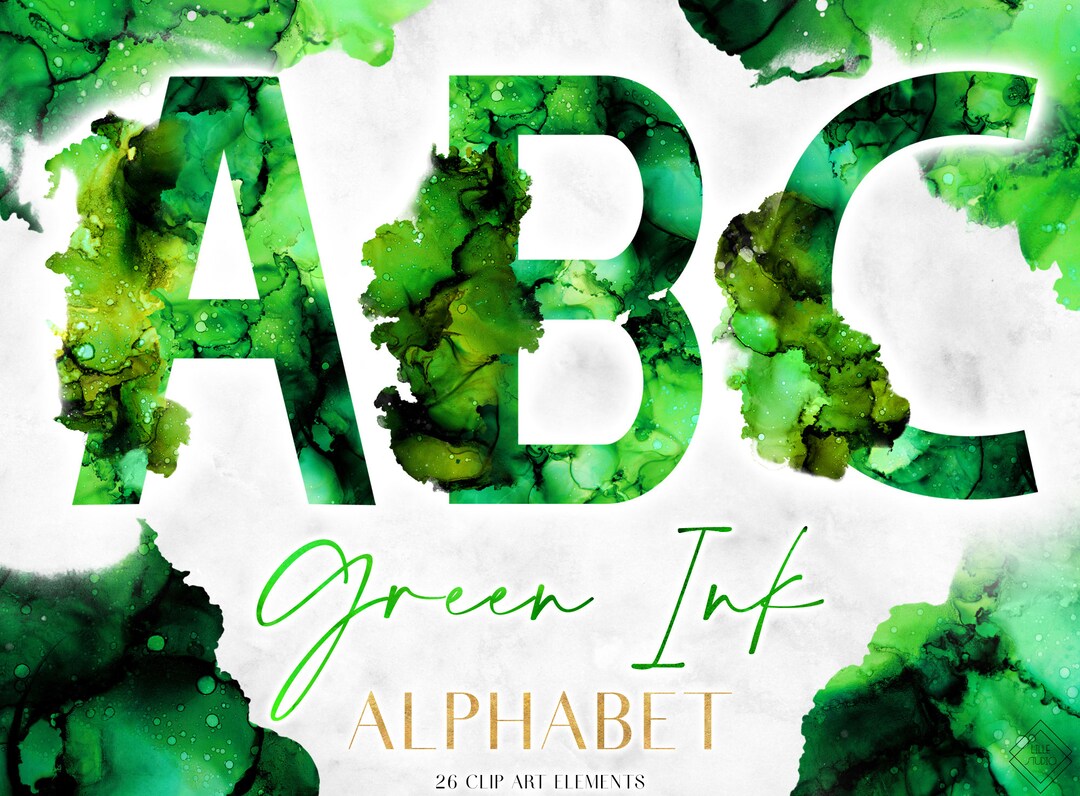 Green Ink Alphabet Clipart - Emerald Watercolor Cloud Monogram PNG ...