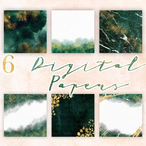 Emerald Green Gold Digital Paper - Watercolor Marble Background ...