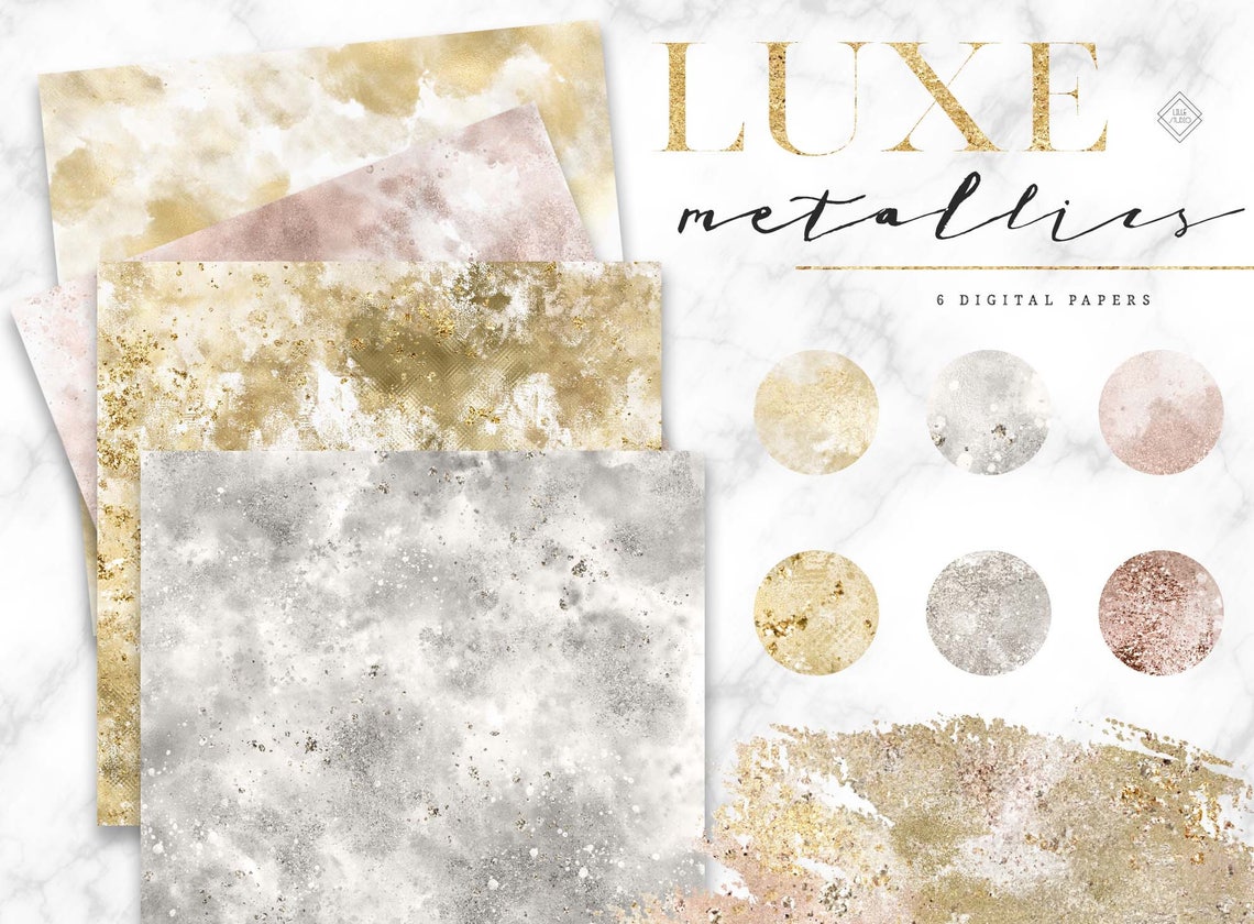 Luxury Rose Gold Silver Digital Paper Glam Watercolor - Etsy