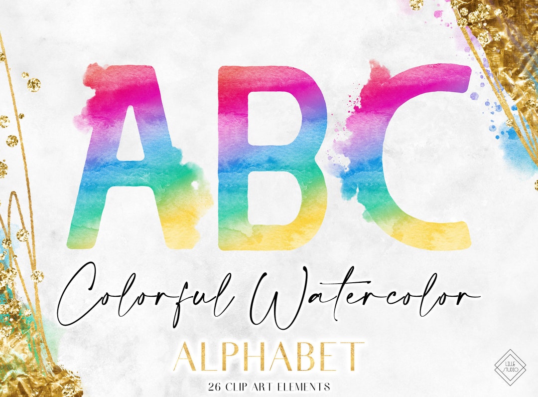 Rainbow Watercolor Digital Alphabet - Colorful Water Color Letter PNG ...