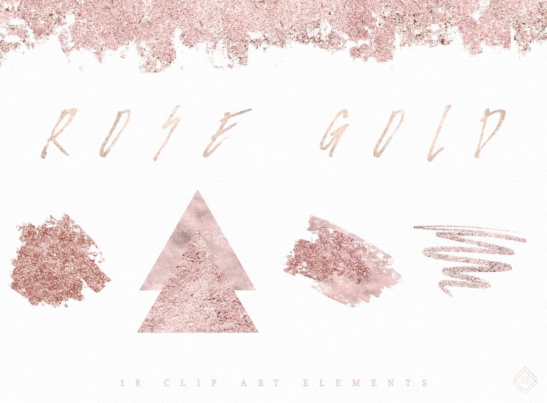 Rose Gold Brush Stroke Geometric Shapes Clipart - Watercolor Glitter ...