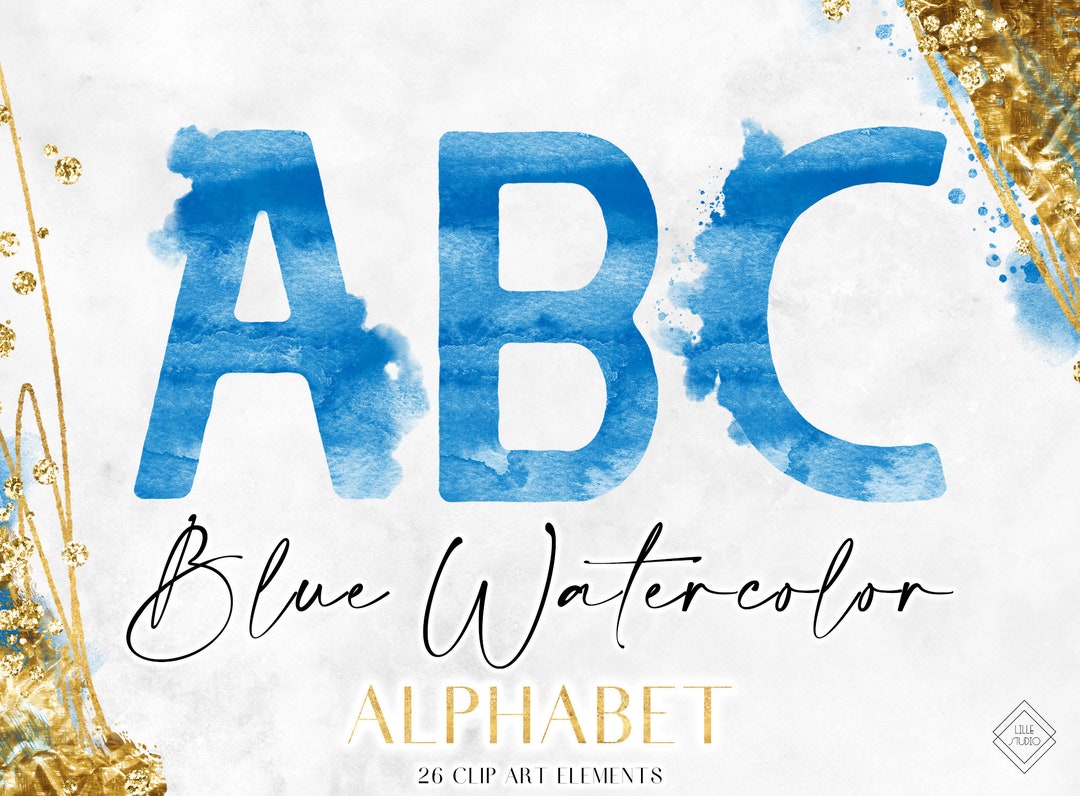 Blue Watercolor Alphabet Clipart: Modern Monogram Letter Graphics (PNG ...