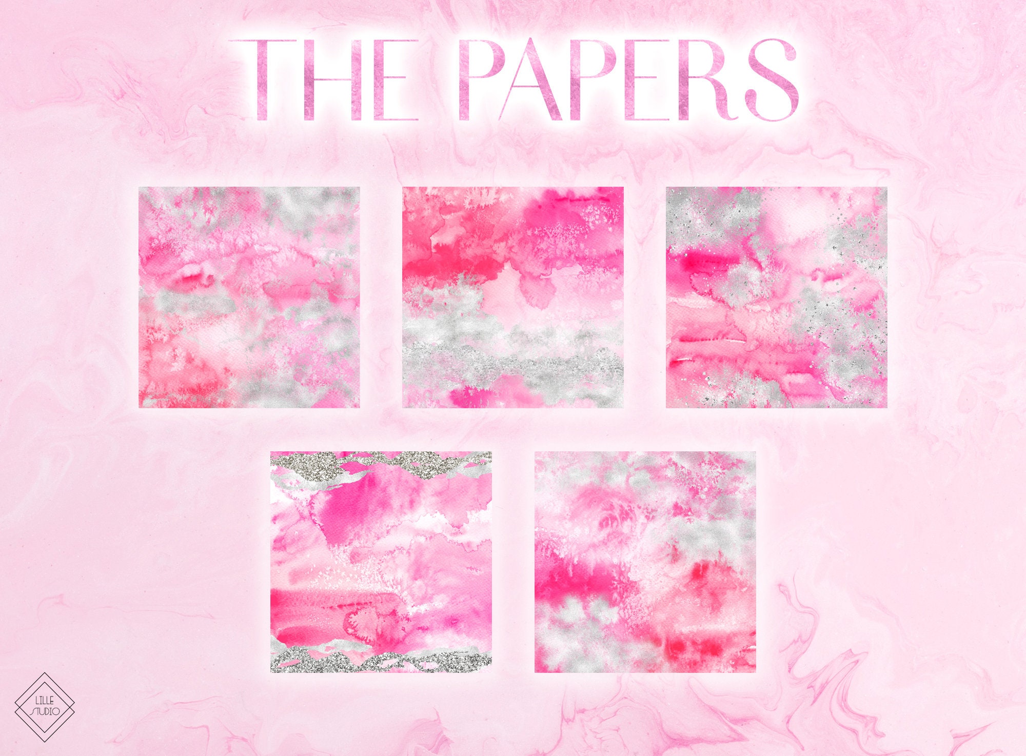 Pink Silver Watercolor Digital Paper Backgrounds Water Color - Etsy