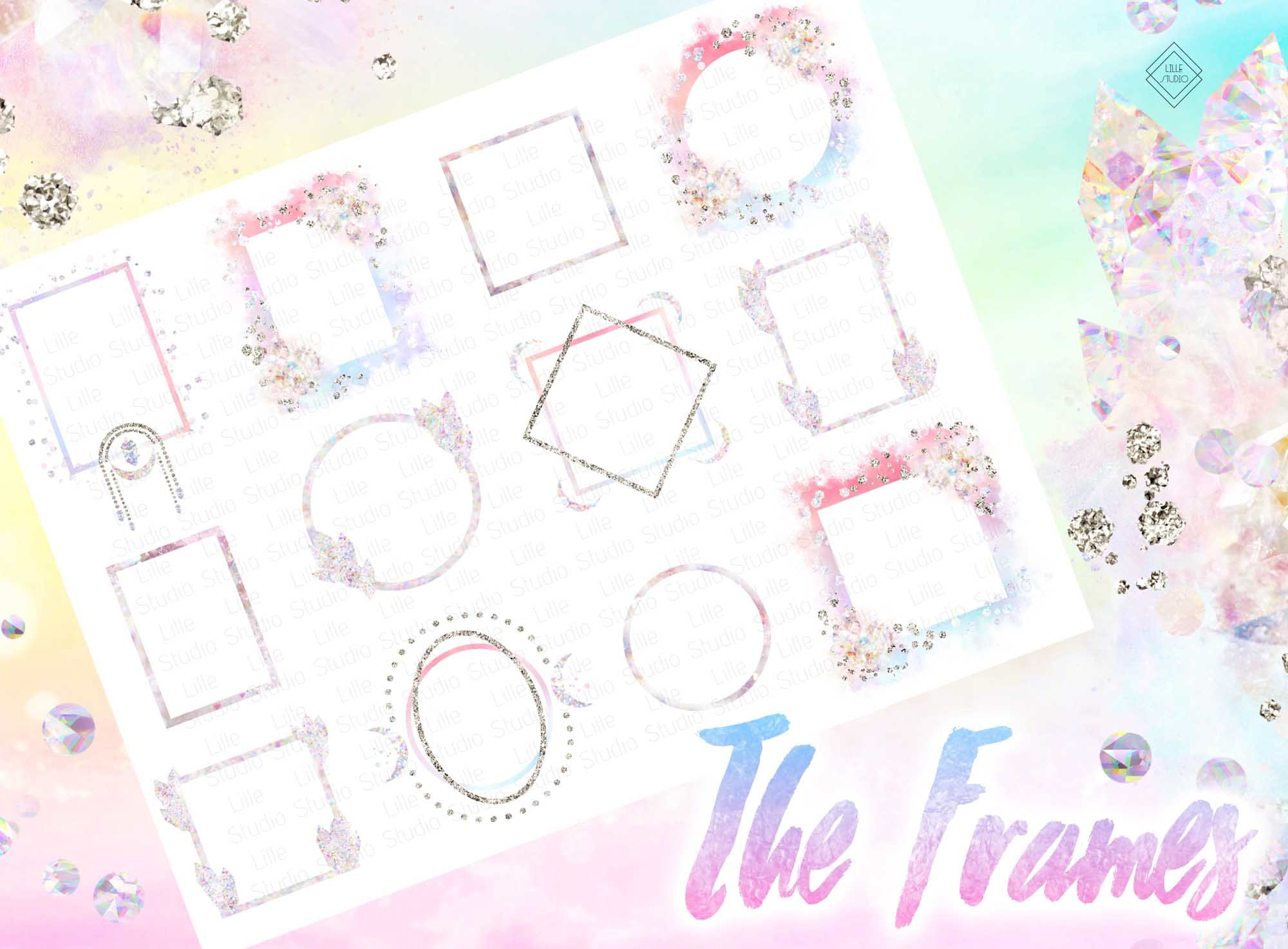Crystal Frame Clipart Rainbow Boho Border Clip Art Pastel | Etsy