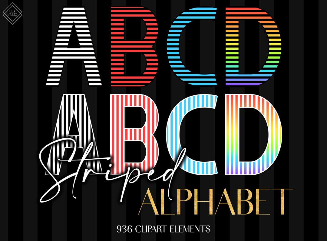 Striped Alphabet Clipart: PNG Letter Graphics (digital Download) - Etsy