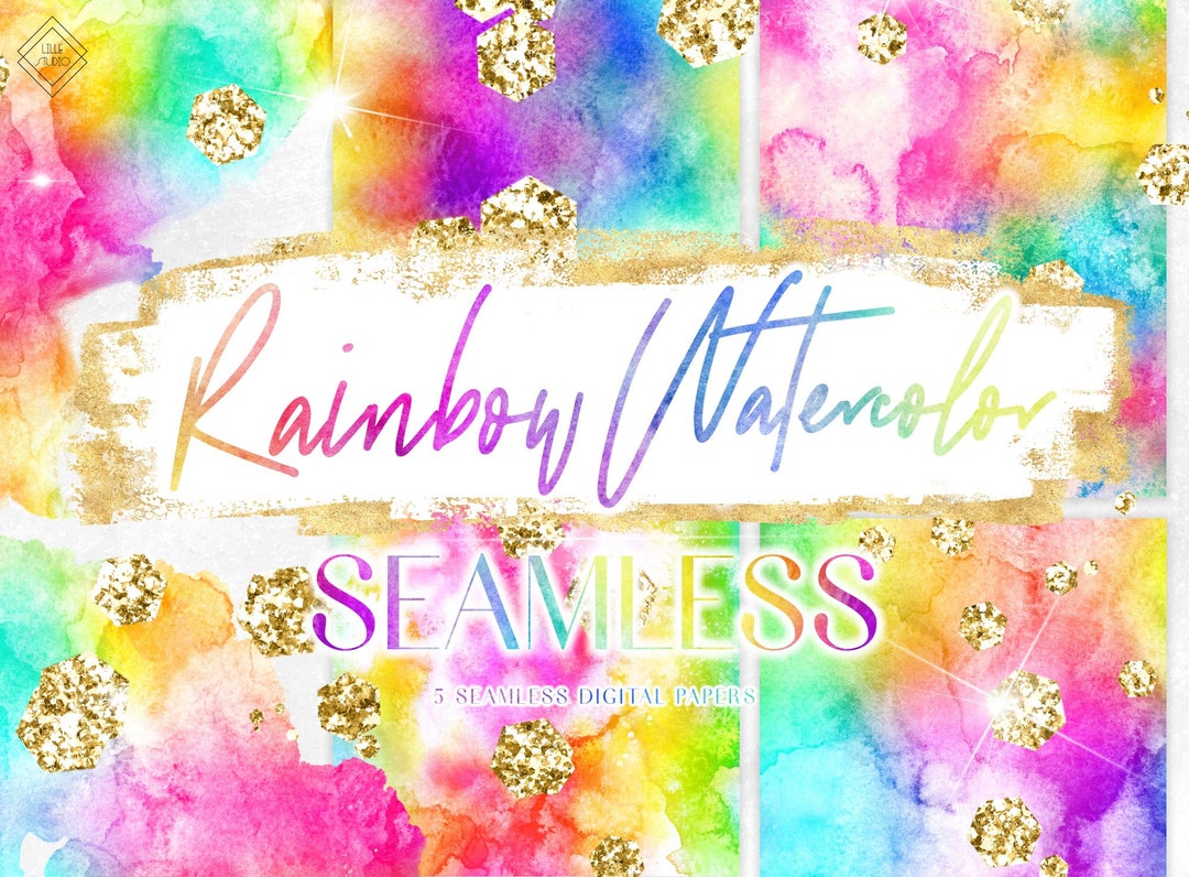 Rainbow Watercolor Seamless Digital Paper: Colorful Background Patterns ...