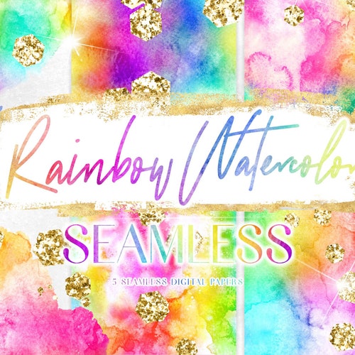 Rainbow Watercolor Seamless Digital Paper Pattern Water - Etsy