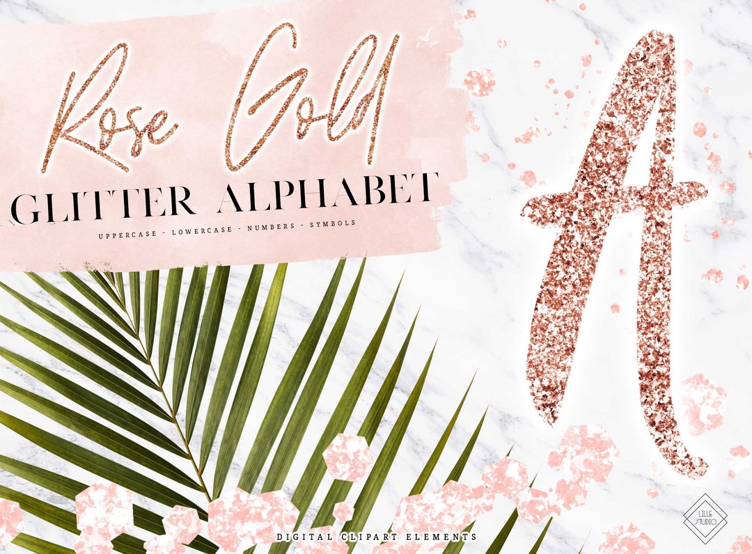 Rose Gold Glitter Alphabet Clipart - Monogram Letter Clip Art - Digital ...