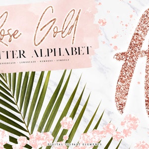 Rose Gold Glitter Alphabet Clipart - Monogram Letter Clip Art - Digital ...