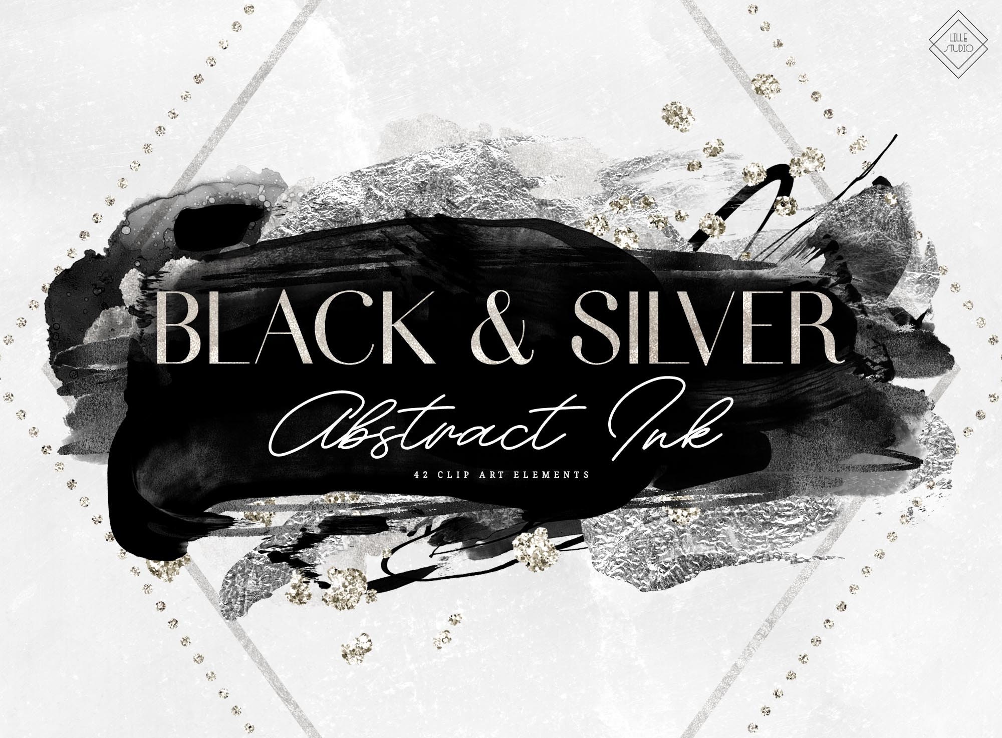 Abstract Black Silver Clipart Glam Watercolor Brush Stroke - Etsy