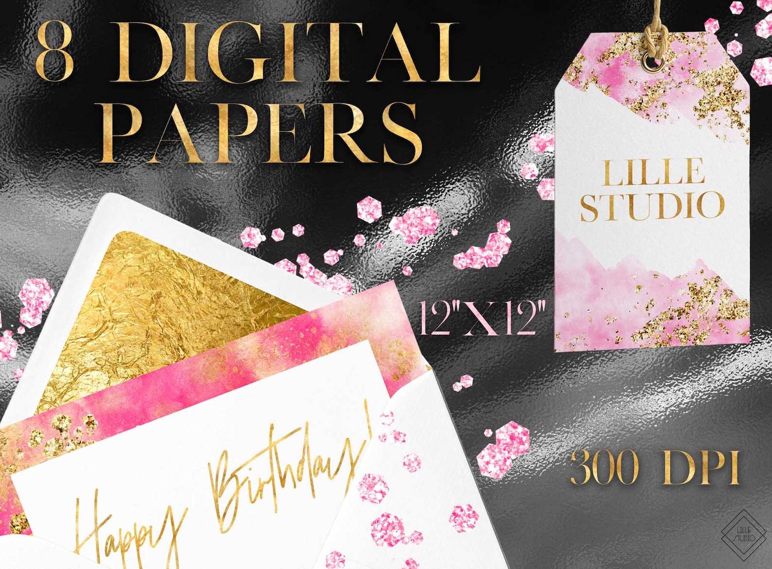 Pink Gold Digital Paper Watercolor Glitter Background - Etsy