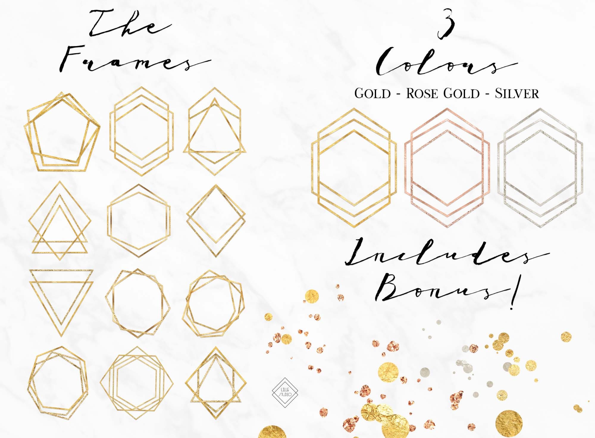 Geometric Frame Clipart Rose Gold Silver Frames Clip Art - Etsy UK