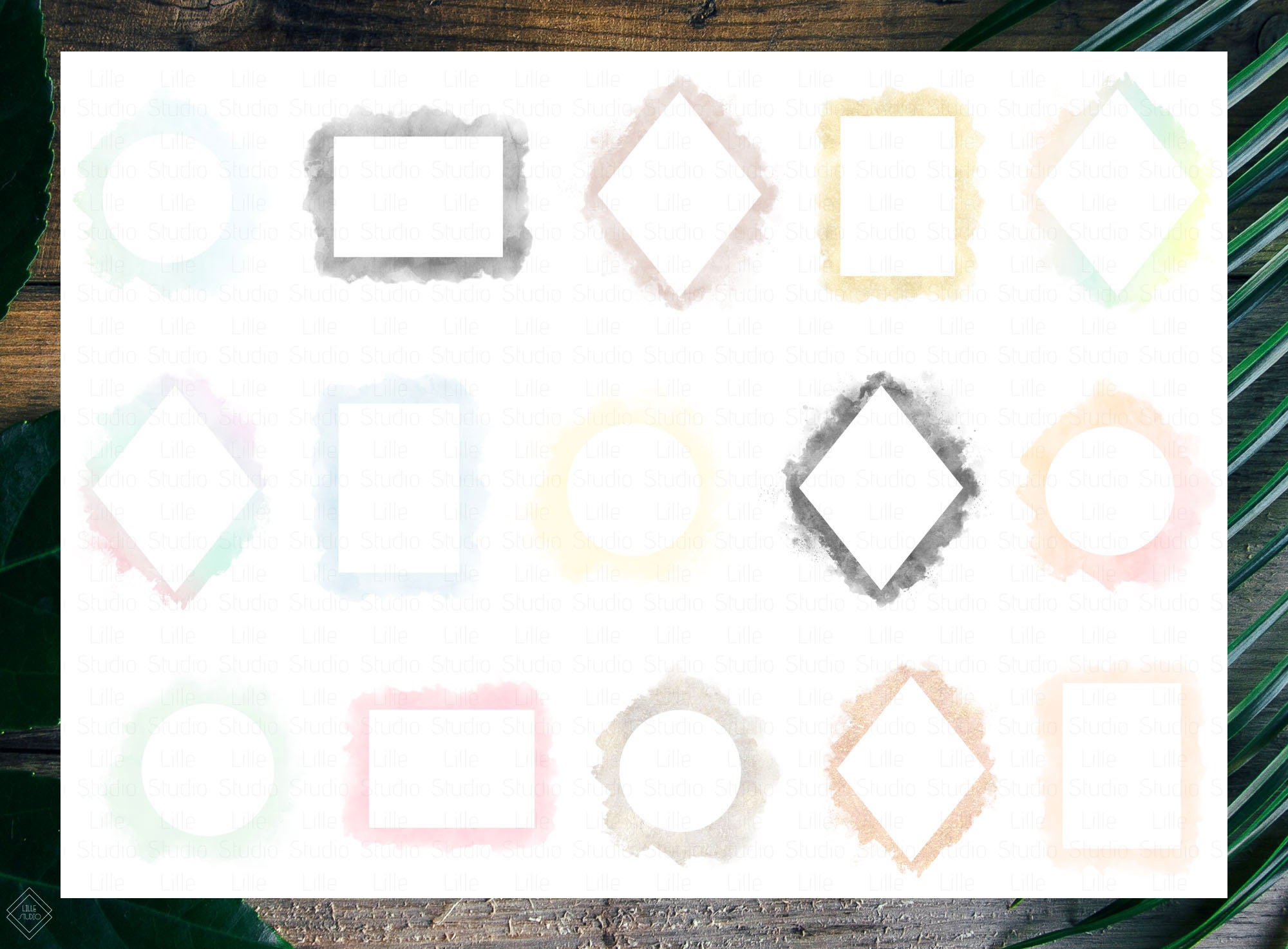Watercolor Clipart Frames: Colorful Water Color Splash Borders (PNG ...