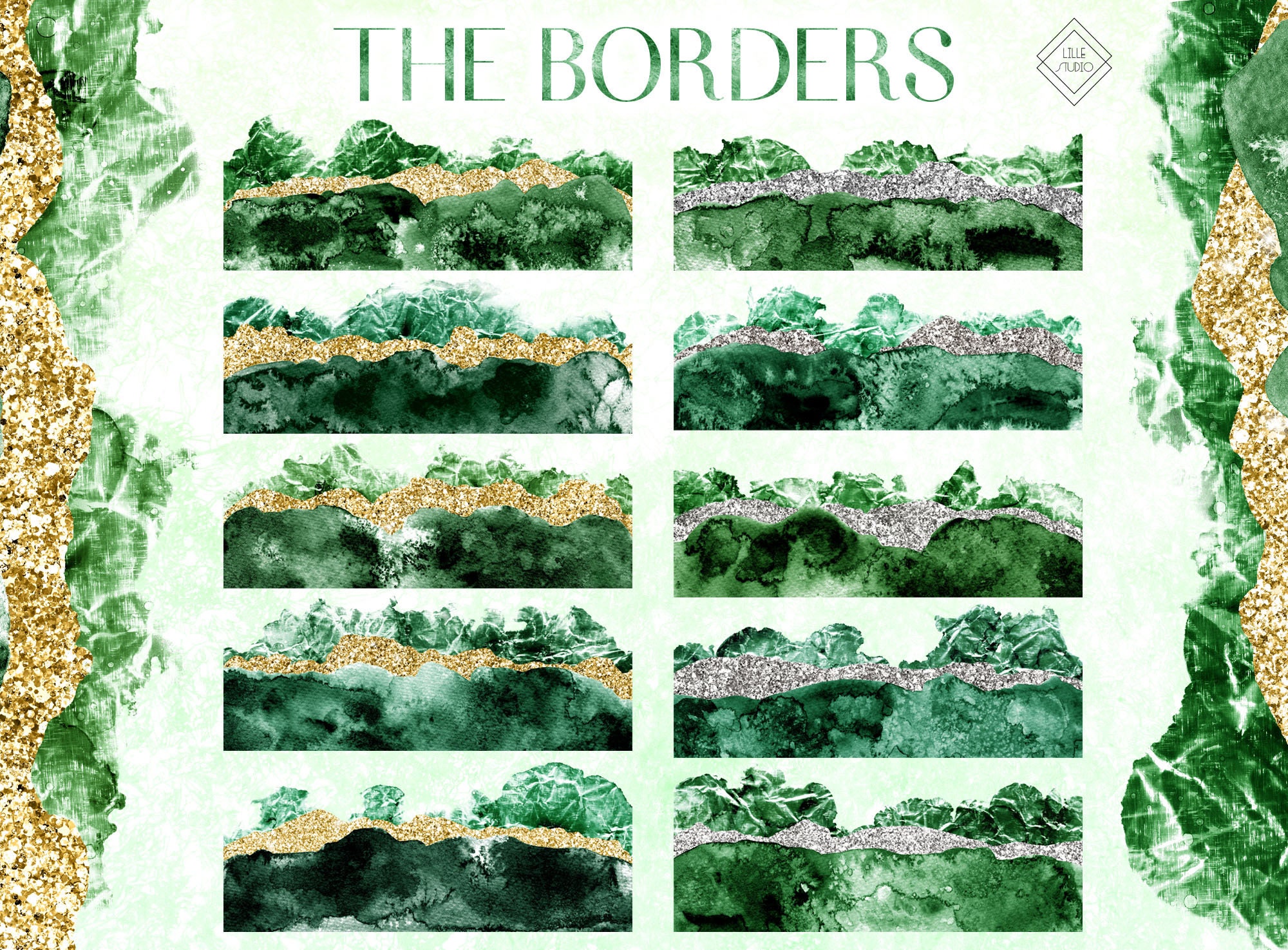 Emerald Green Watercolor Border Clipart Glam Chic Glimmer - Etsy Canada