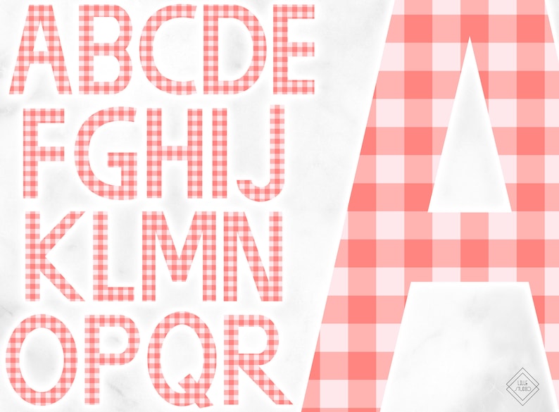Gingham Alphabet Clipart – PNG Monogram Letter Printable Graphics ...