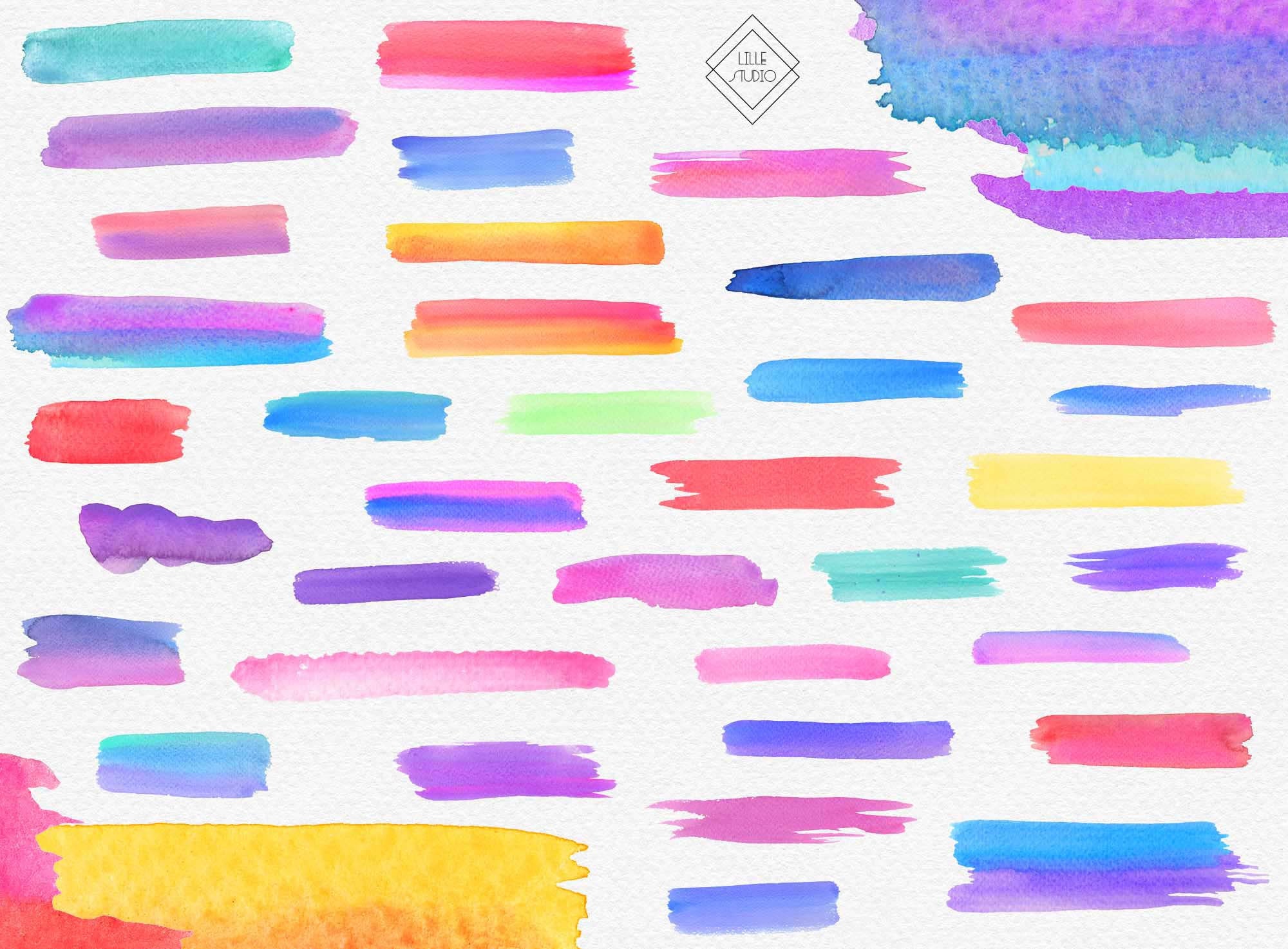 Colorful Watercolor Brush Strokes Clipart Water Color Stroke - Etsy