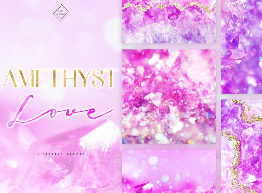 Amethyst Crystal Digital Paper - Boho Crystals Background - Purple Pink ...