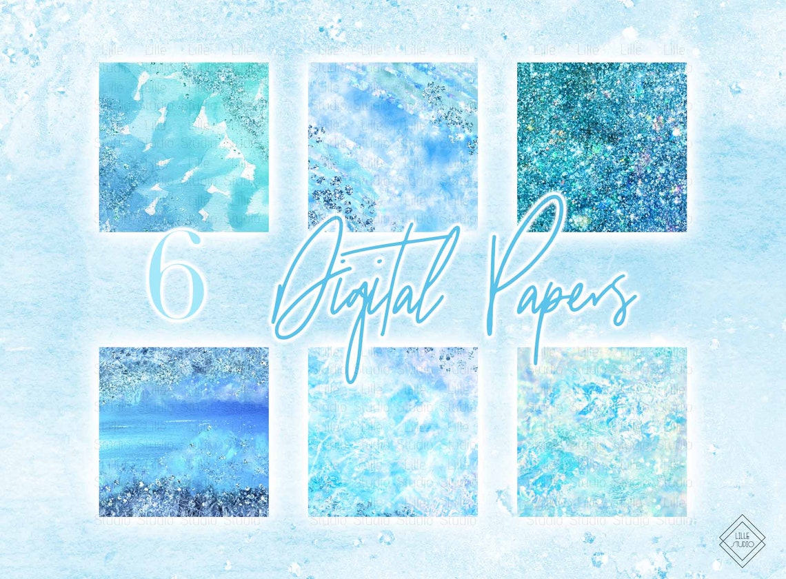 Baby Blue Watercolor Digital Paper Pastel Water Color Winter - Etsy