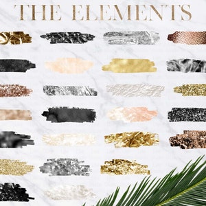 Glam Brush Strokes Clipart - Gold Stroke Clip Art - Black Nude Neutral ...